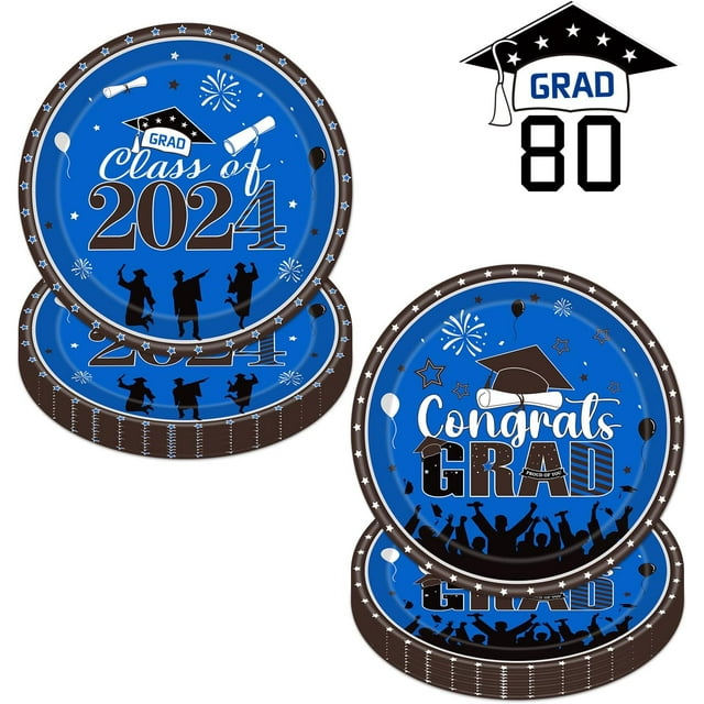 Graduation Party Plates Supplies 2024, 80PCS Blue Graduation Party ...