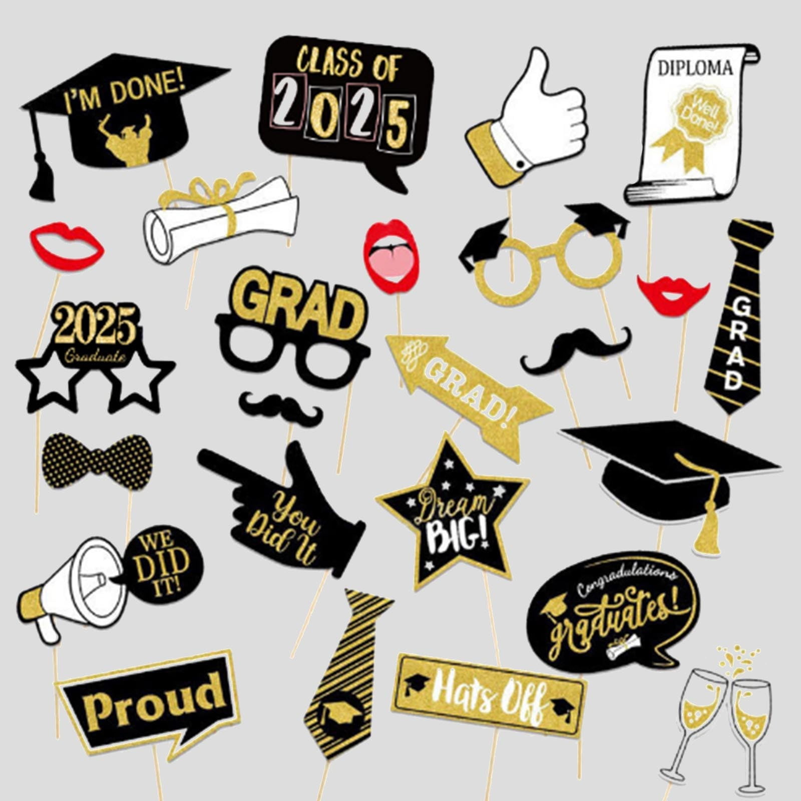 Graduation Party Props, 25 Piece Set, Balloon & Sign Decor, Elegant ...