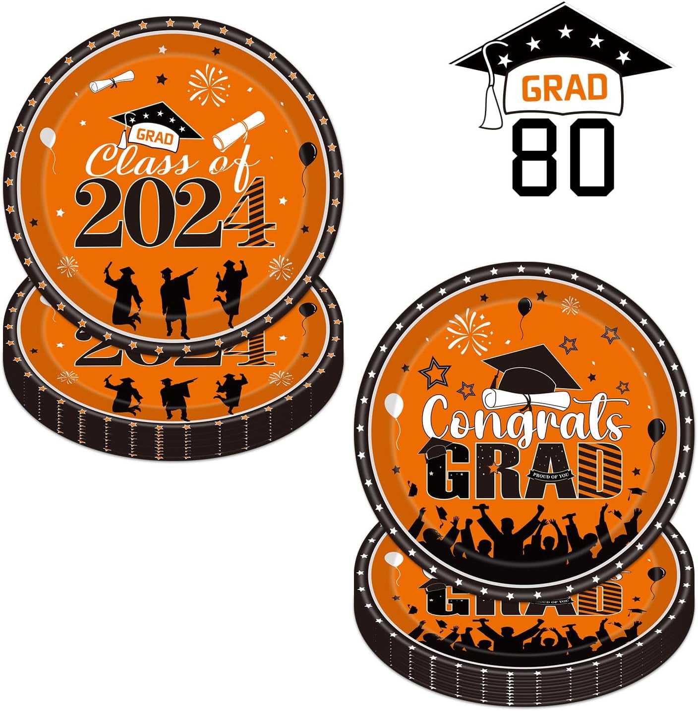 Graduation Party Supplies 2024, 80PCS Orange Graduation Party ...