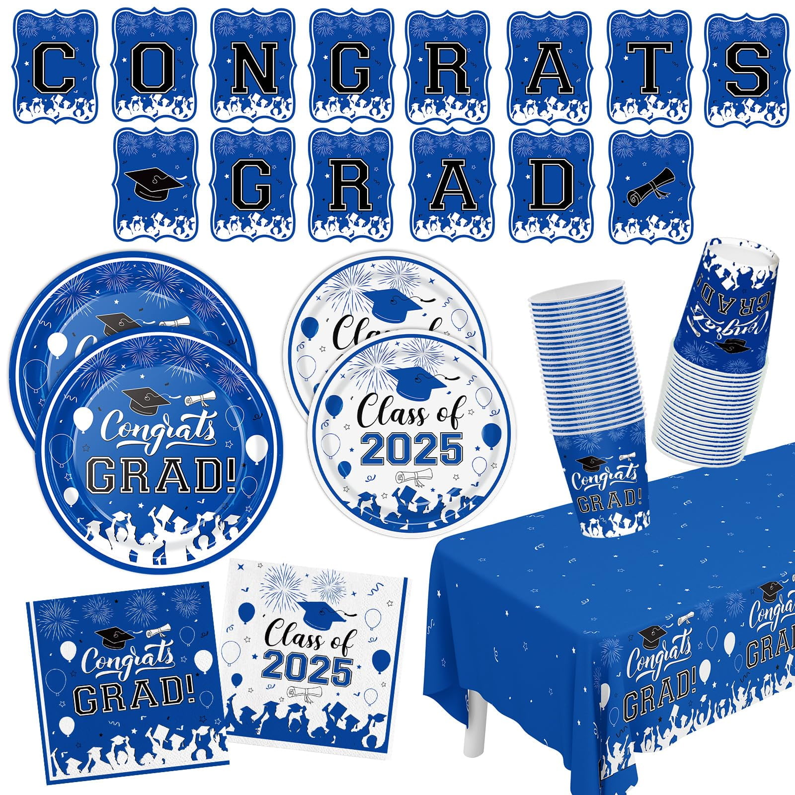Graduation Party Supplies 2025 Graduation Party Tableware Set Blue ...