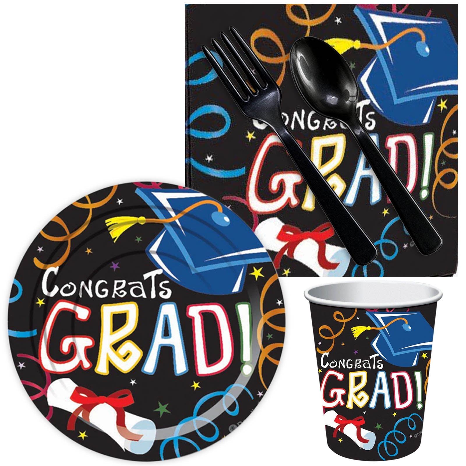 Graduation Party Supplies Congrats Grad Multi-Color Snack pack for 16 ...