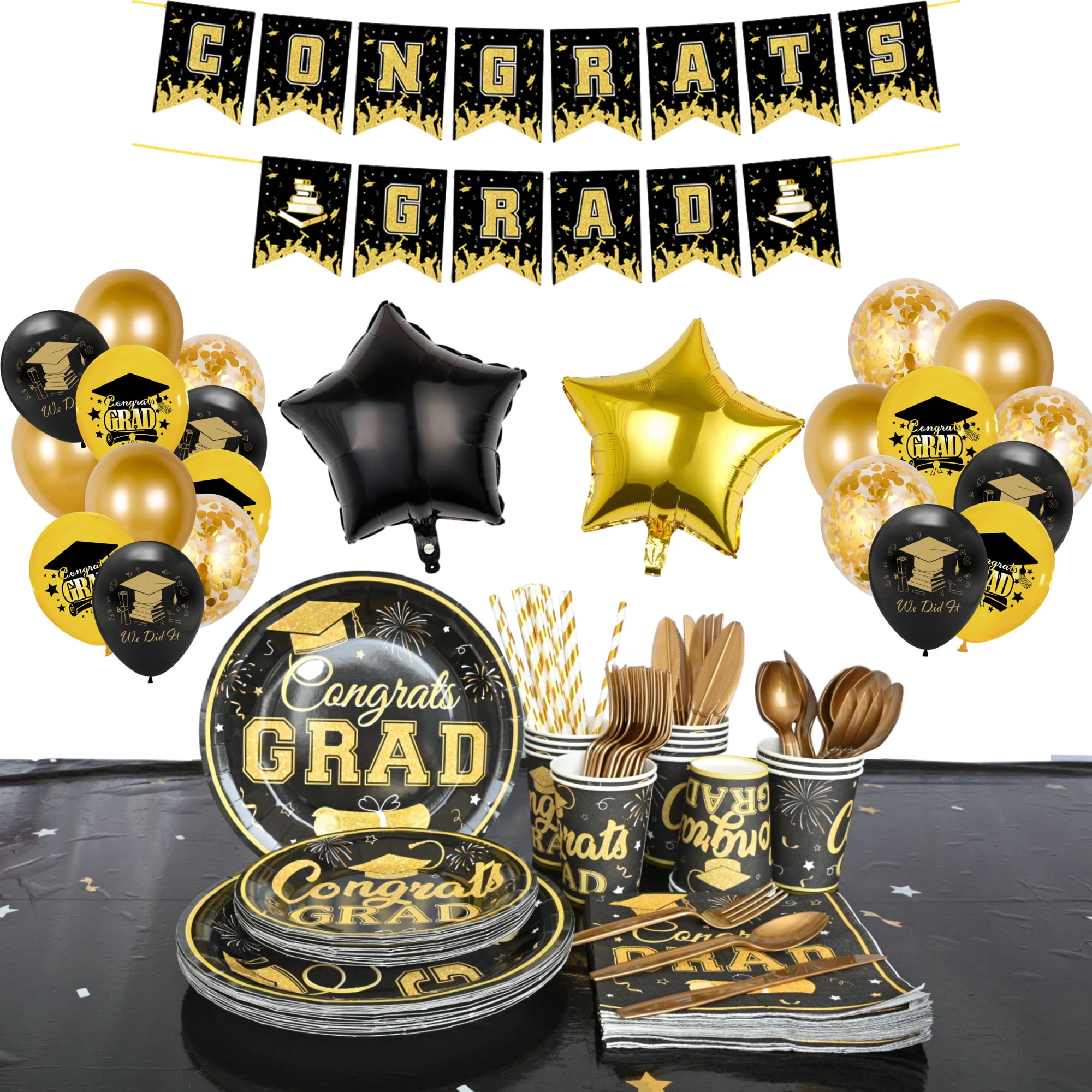 Graduation Party Supplies Kit Serves 16 - Graduation Party Gold and ...