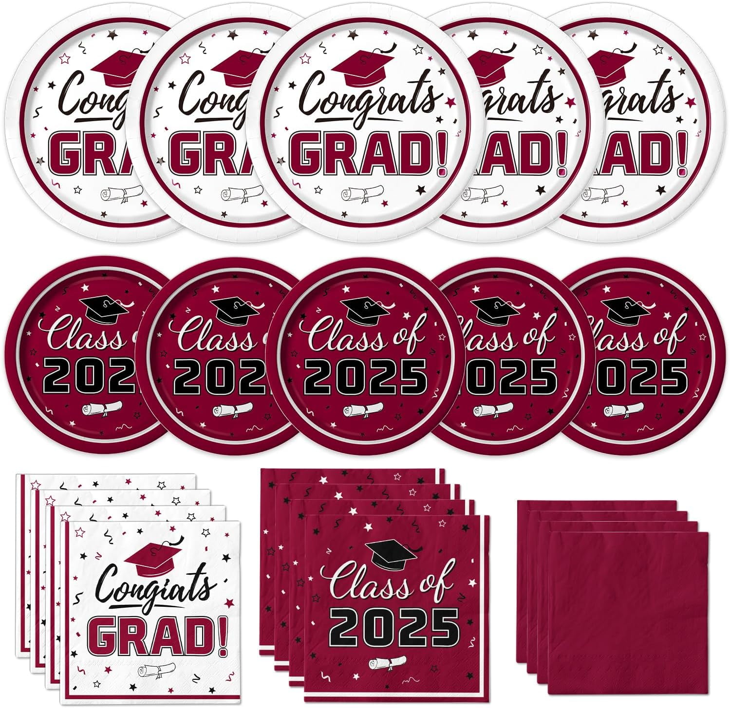Graduation Party Supplies Kit Serves 50 - Graduation Party Maroon Class ...