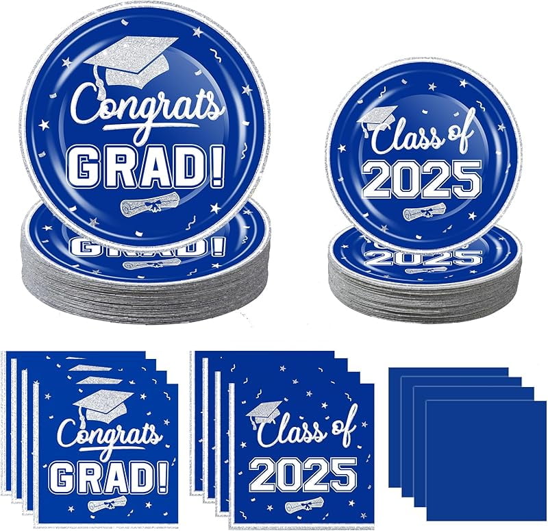 Graduation Party Supplies Tableware Set - 200 Pcs Black Gold Graduation ...