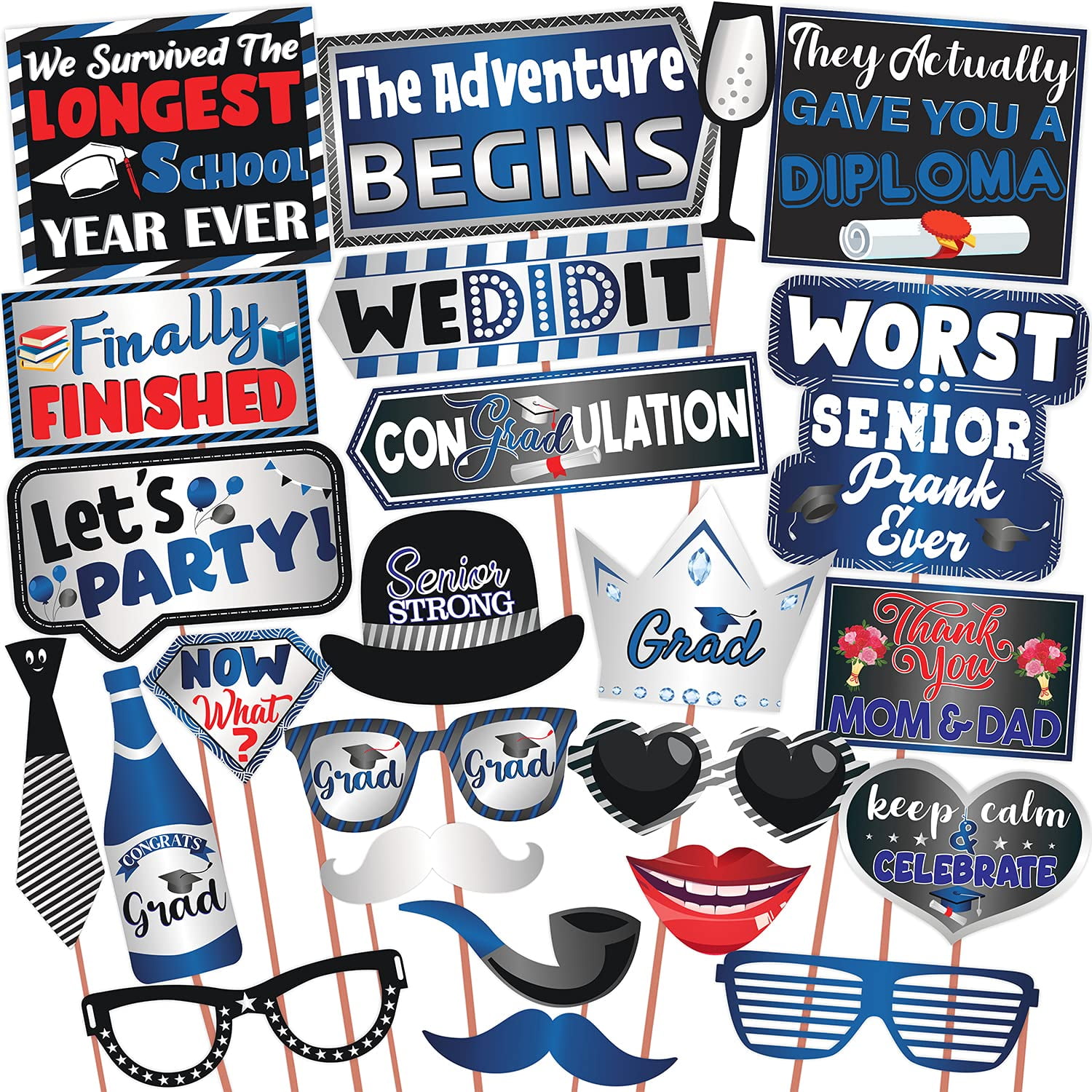 Graduation Photo Booth Party Props Blue & Grey Gradient, Graduation ...
