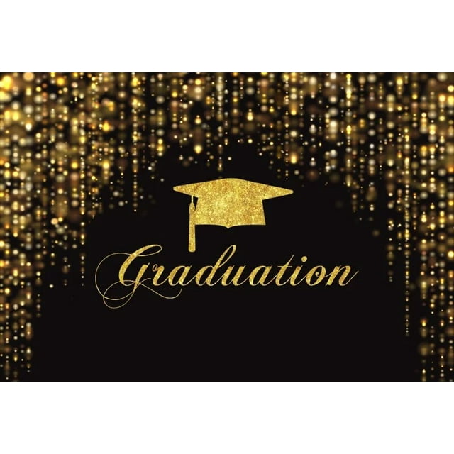 Graduation Photography Backdrop Black Gold Light Bokeh Congrats Grad ...