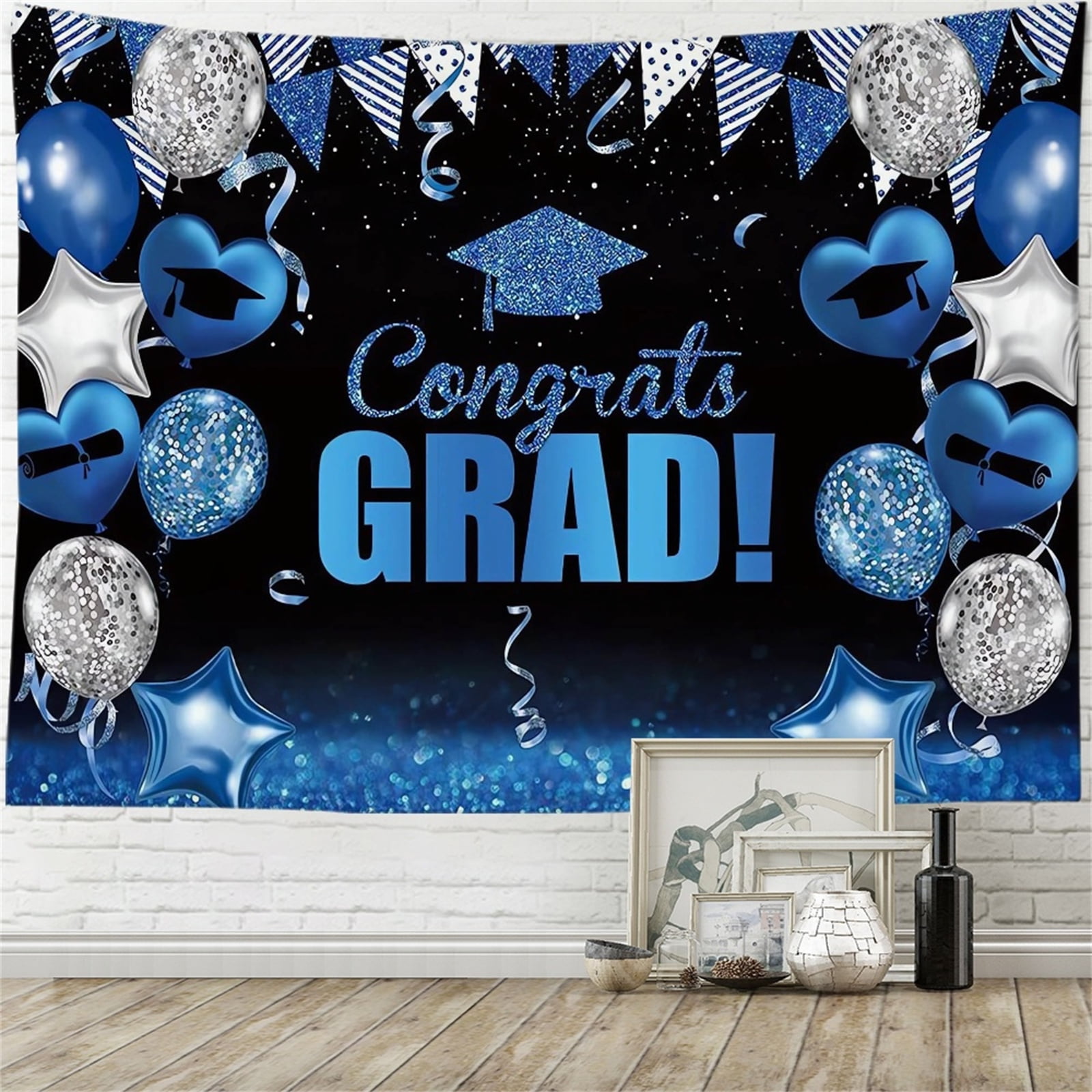 Graduation Photography Backdrop Blue Wall Prom Congrats Grad Bachelor ...