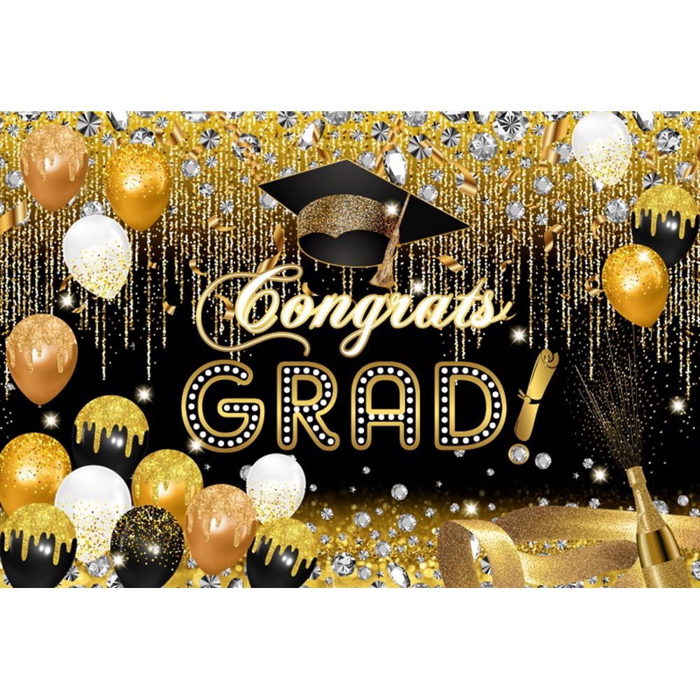 Graduation Photography Backdrop Gold Glitter Balloon Congrats Grad Prom ...