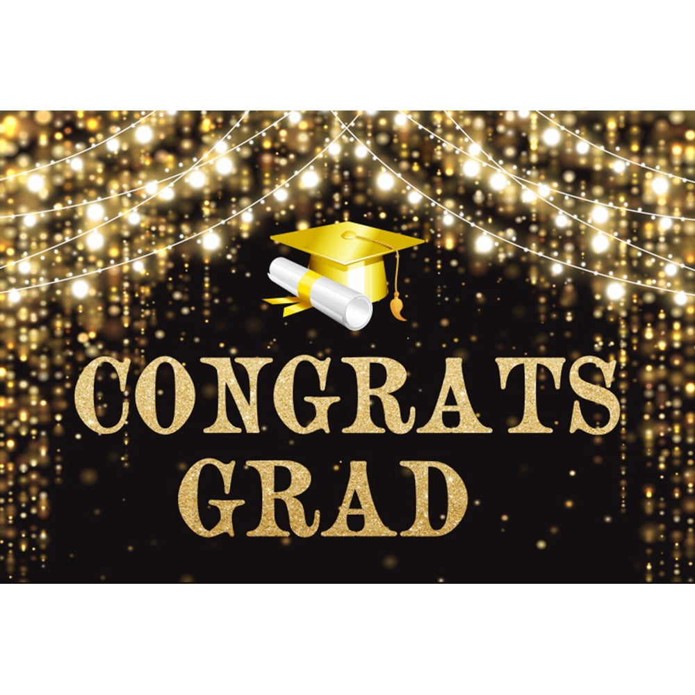 Graduation Photography Backdrop Gold Glitter Balloon Congrats Grad Prom ...