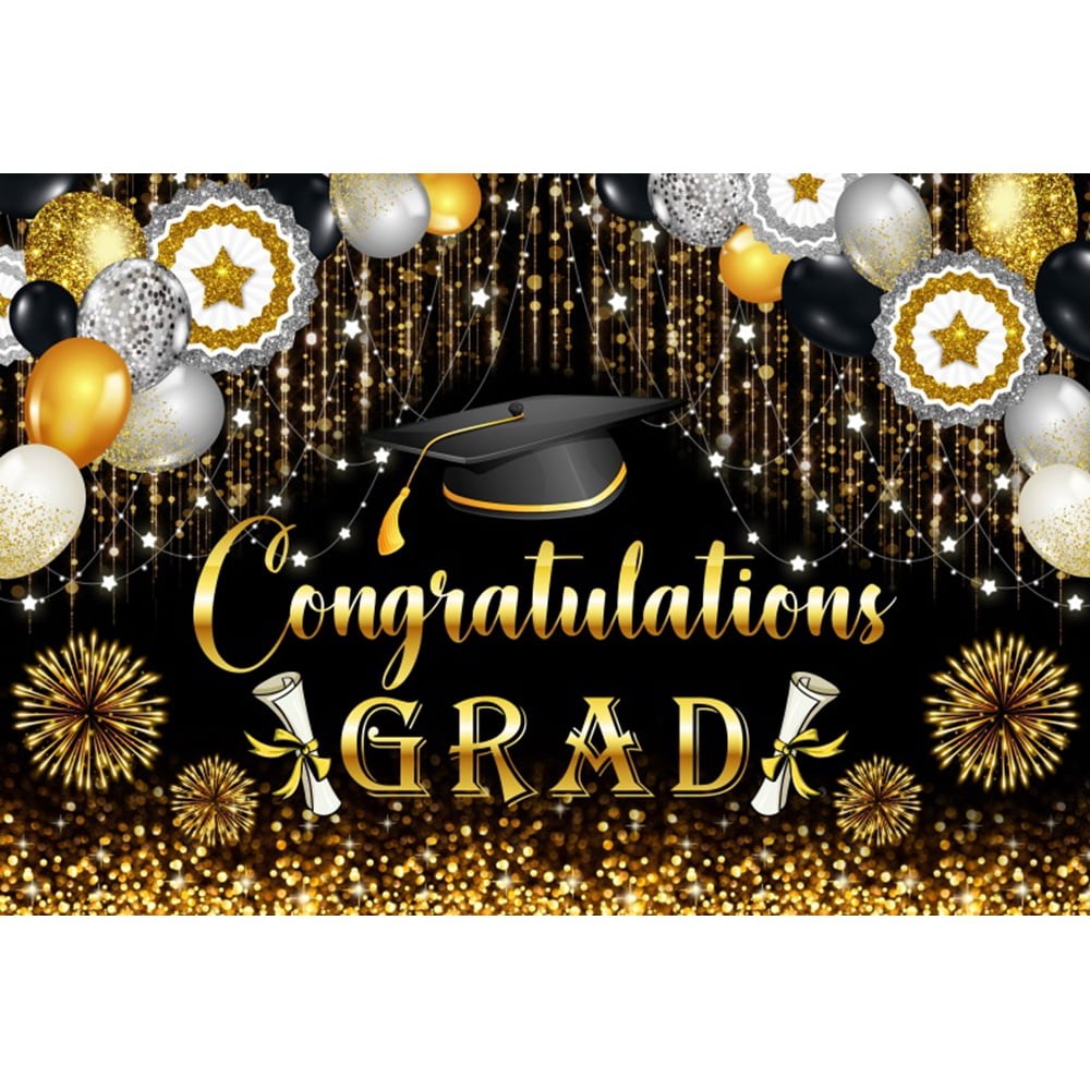 Graduation Photography Backdrop Gold Glitter Balloon Congrats Grad Prom ...