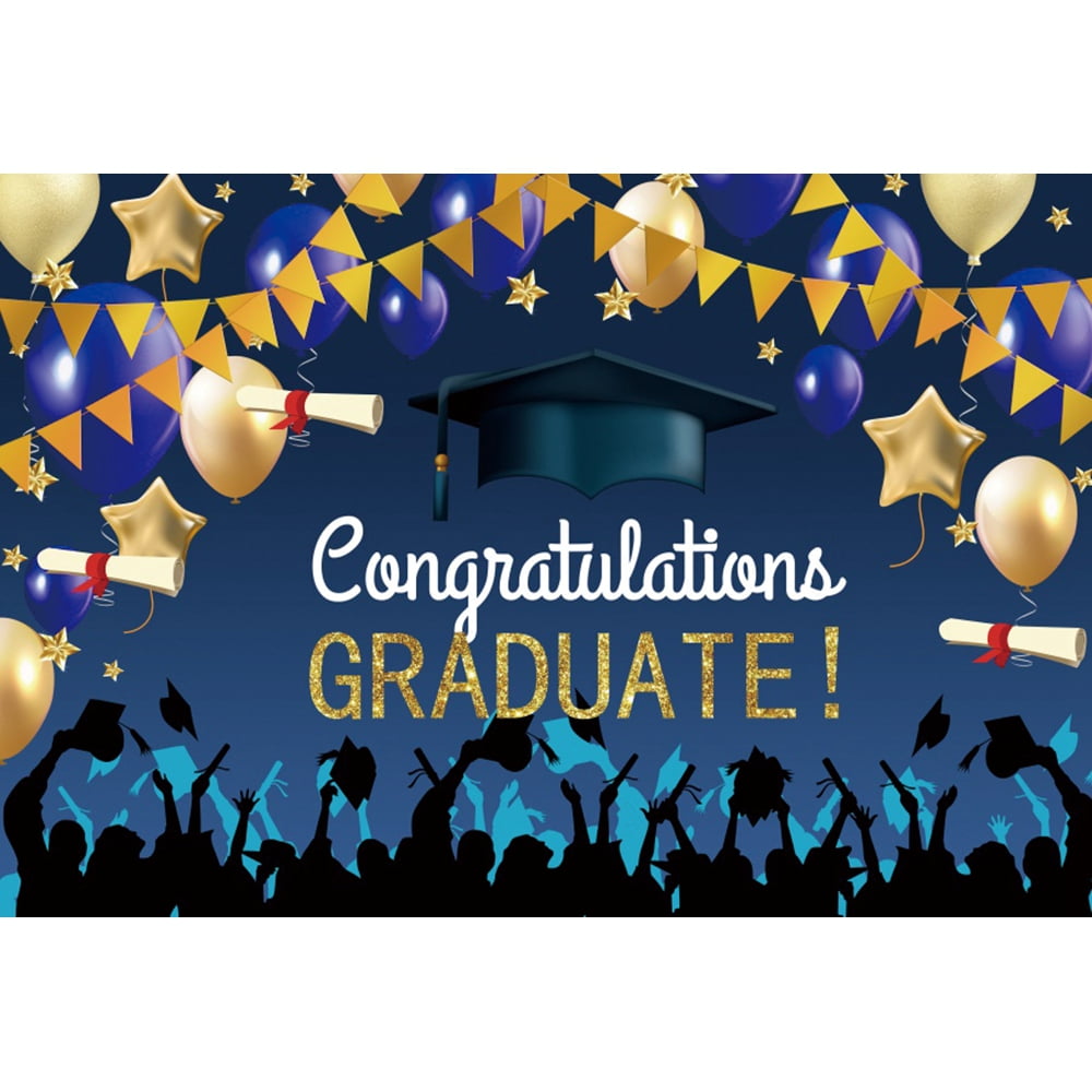 Graduation Photography Backdrop Gold Glitter Balloon Congrats Grad Prom ...