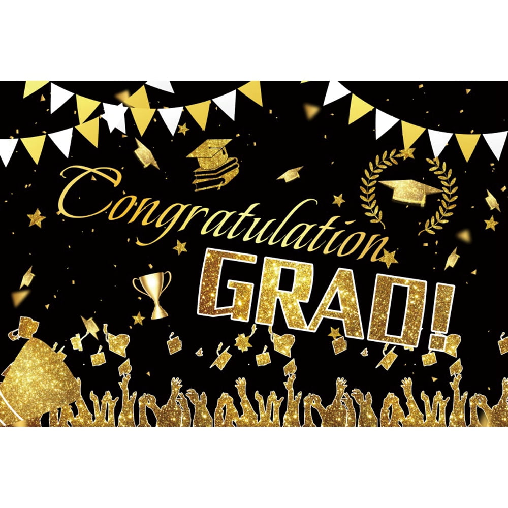 Graduation Photography Backdrop Gold Glitter Balloon Congrats Grad Prom ...