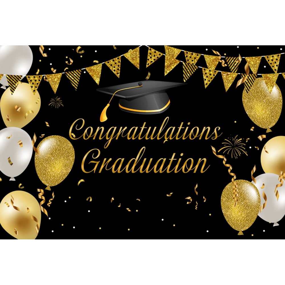 Graduation Photography Backdrop Gold Glitter Balloon Congrats Grad Prom ...
