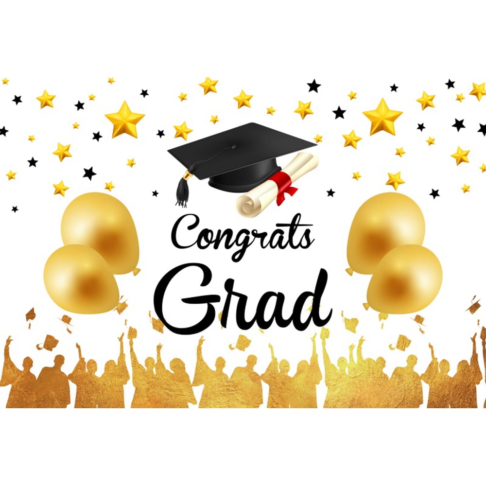 Graduation Photography Backdrop Gold Glitter Balloon Congrats Grad Prom ...