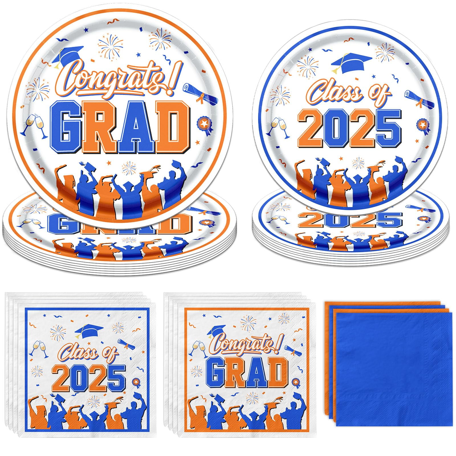 Graduation Plates and Napkins, MMF7 Serve 50, Blue and Graduation ...