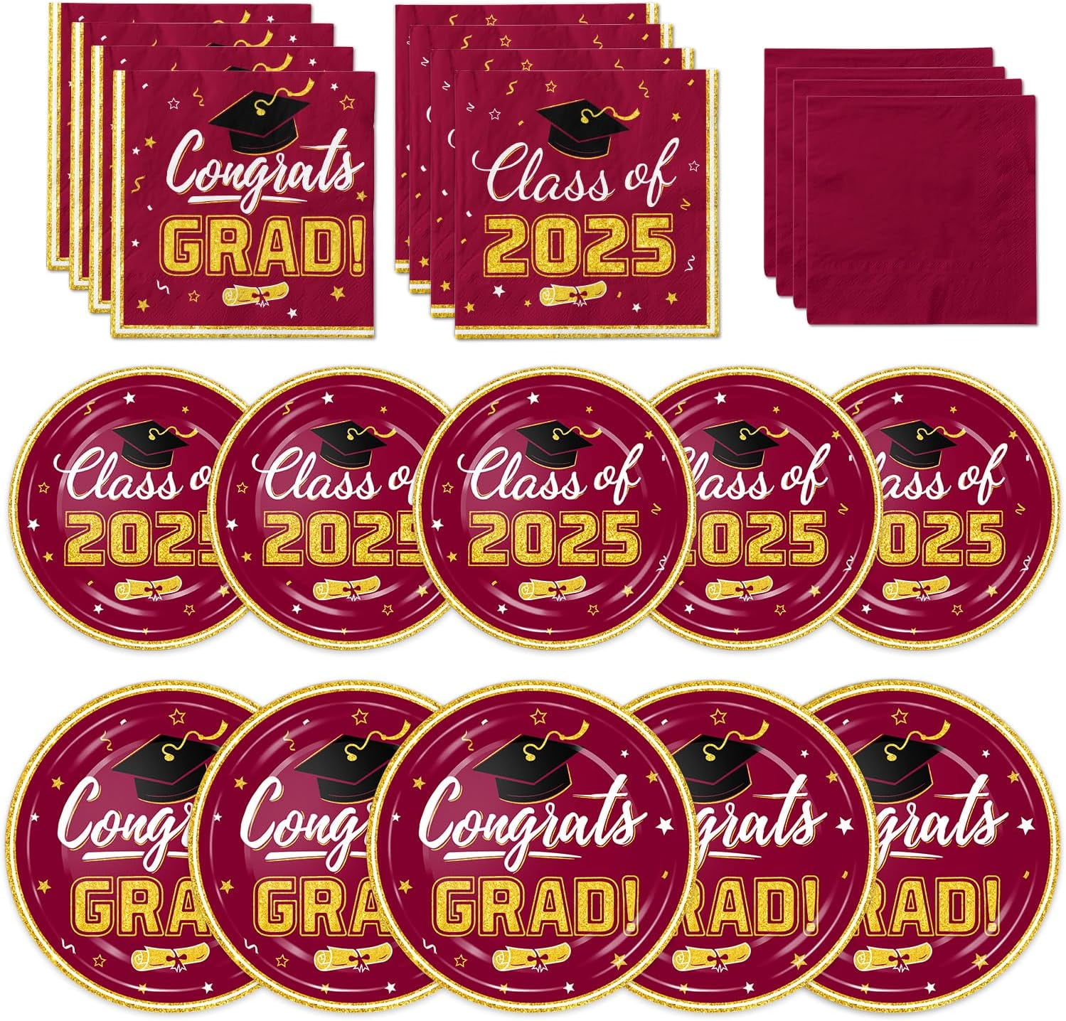 Graduation Plates and Napkins - Class of 2025, Maroon and Gold, 200 ...