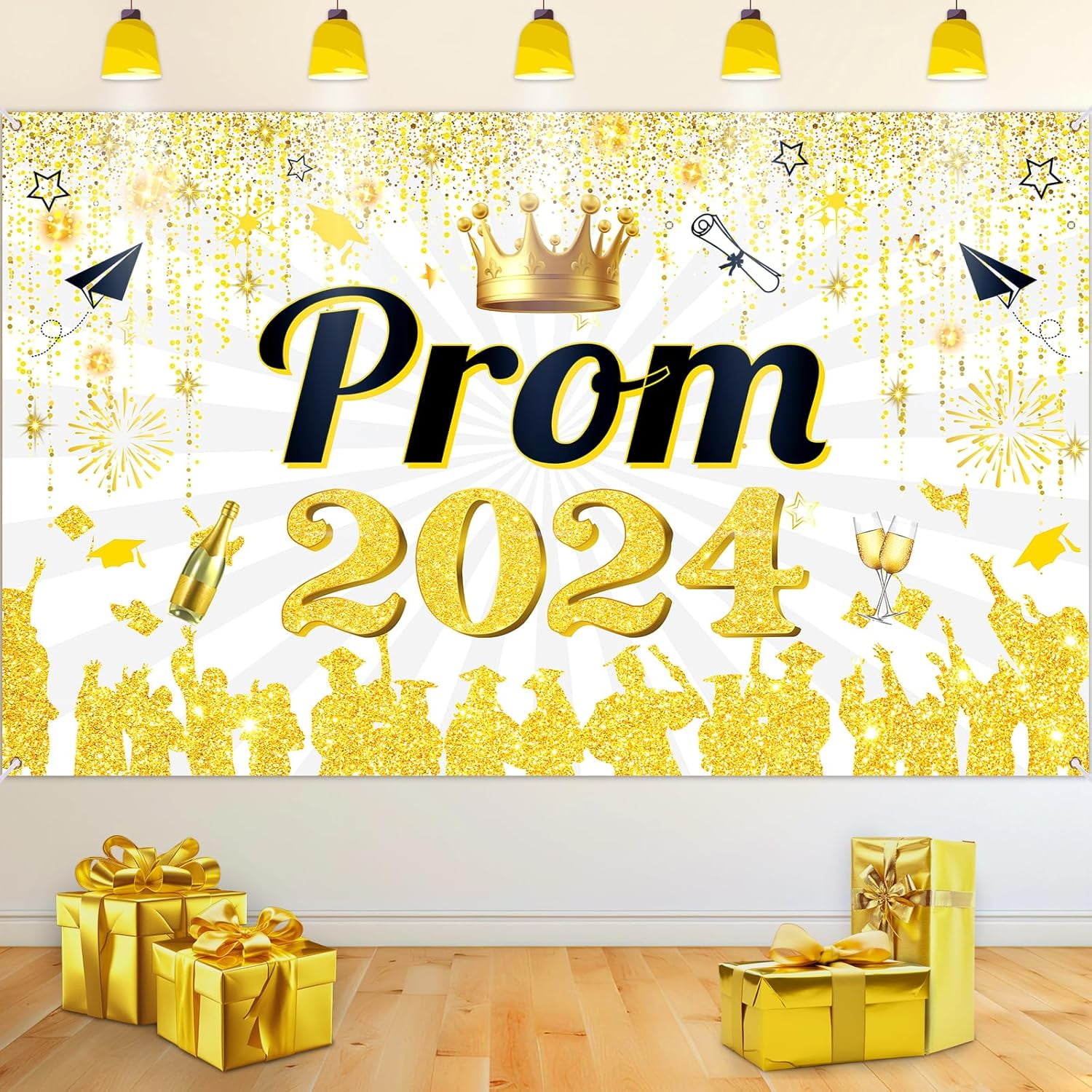 Graduation Prom Decorations Banner Prom 2024 Backdrop Banner White Gold ...