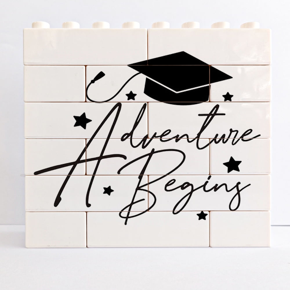 Graduation Quote Sign Decor Desk Sign Adventure Begins Building Bricks ...