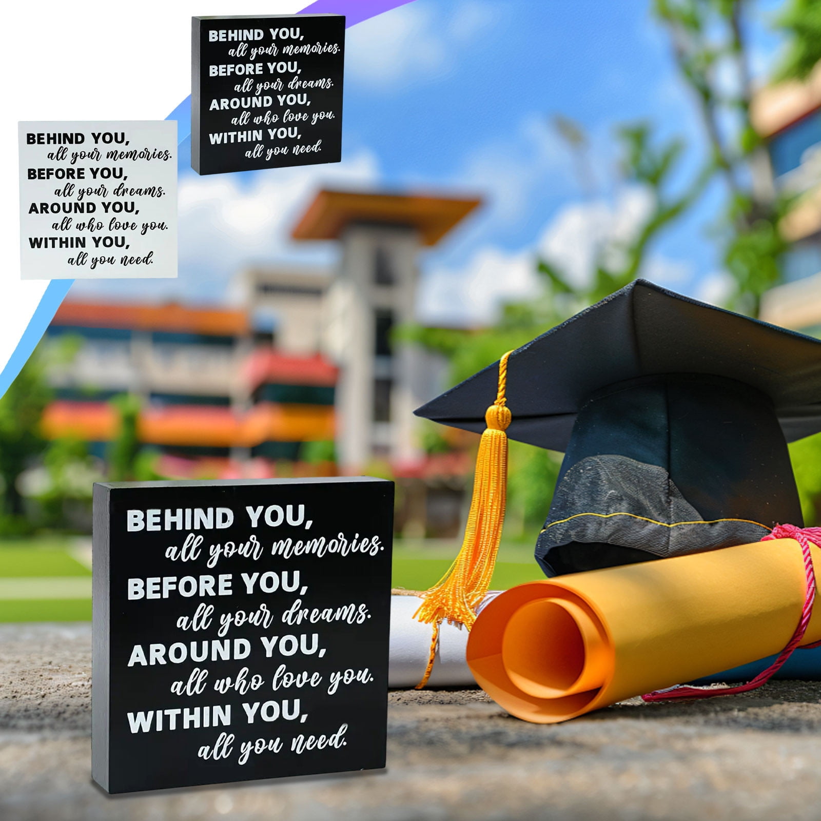 Graduation Quote Wood Box Sign Desk Decor Positive Behind You Memories ...