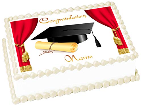 Graduation Red curtains 1/4 sheet (10.5 x 8 in.) Edible cake topper ...