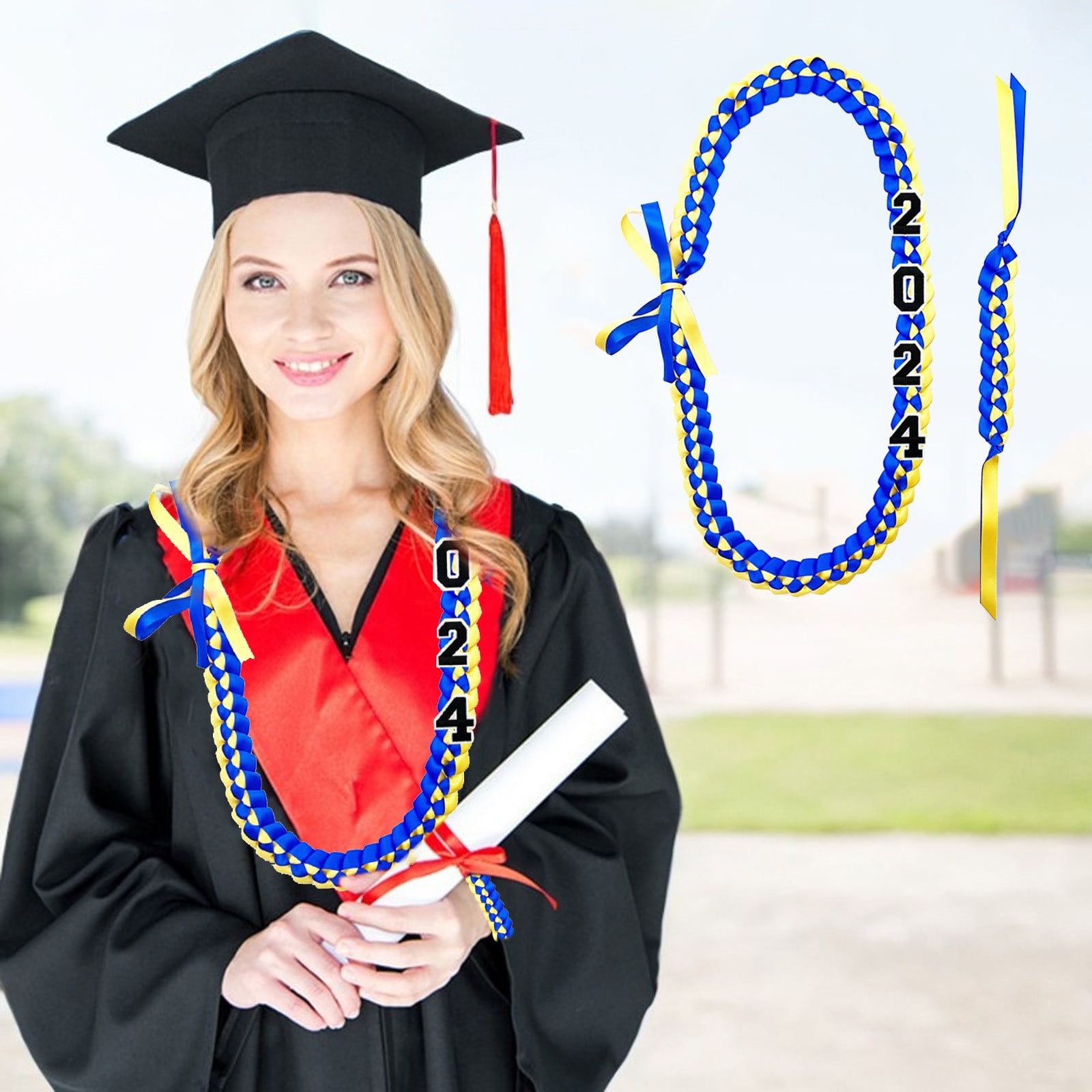 Graduation Ribbon Leis Braid Color Congrats Graduates Leis Necklace and ...