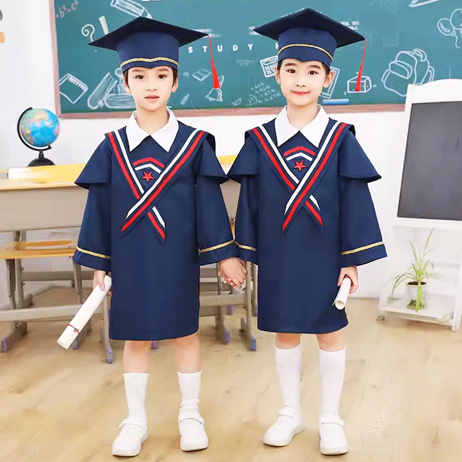 Graduation Robes Kids Cap and Gown with Tassel Outfit Sets Kindergarten ...