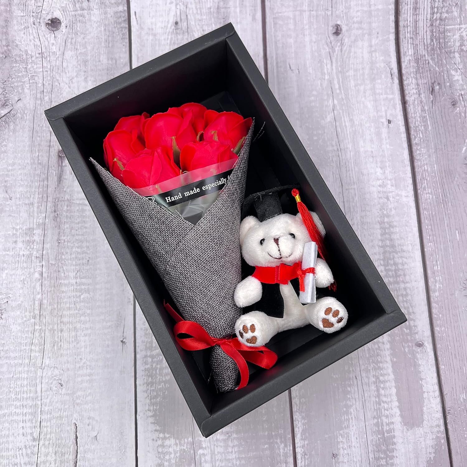 Graduation Rose Scented Soap Flower Bouquet with Graduation Plush Teddy ...