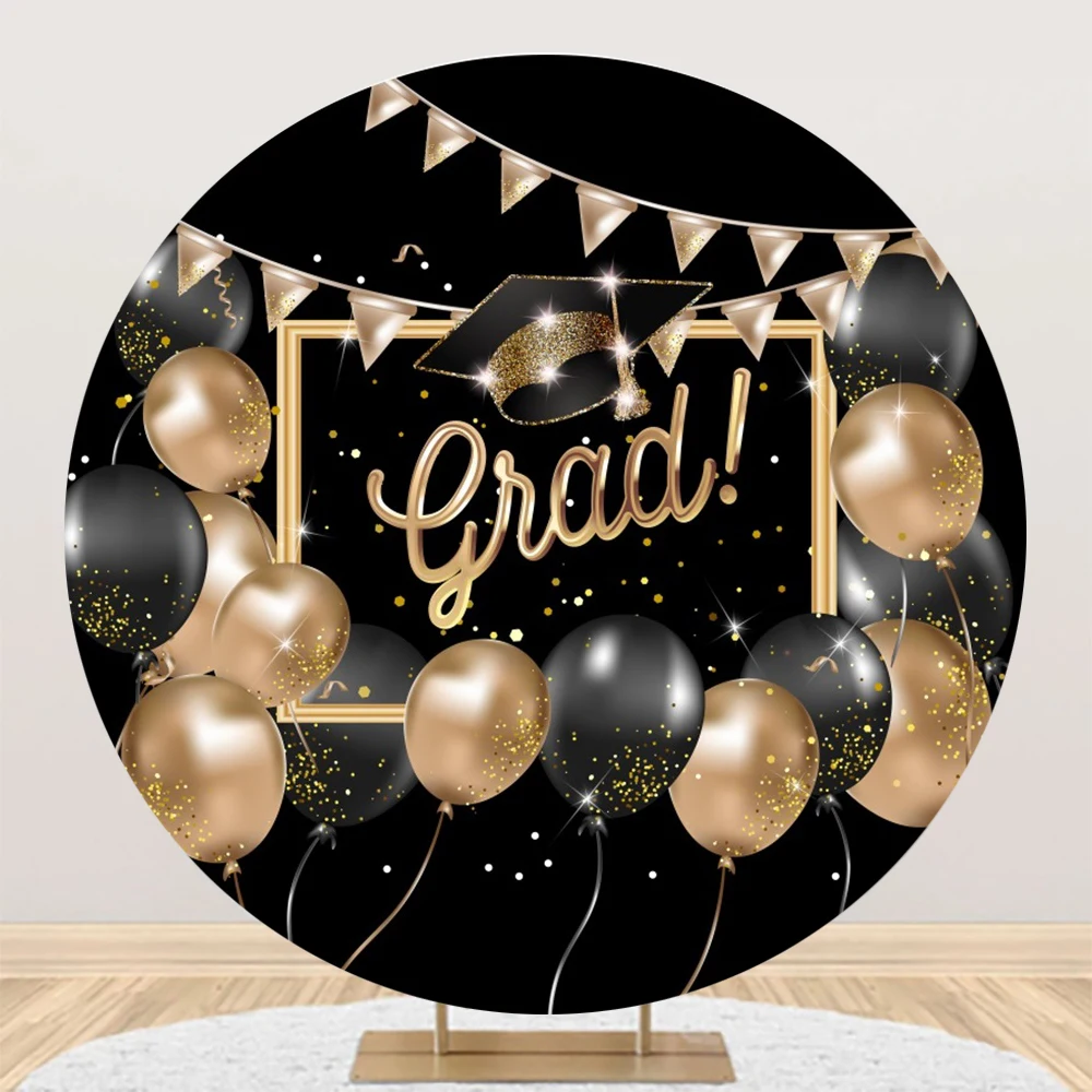 Graduation Round Backdrop Class of 2024 Congrats Grad Prom Party Black ...