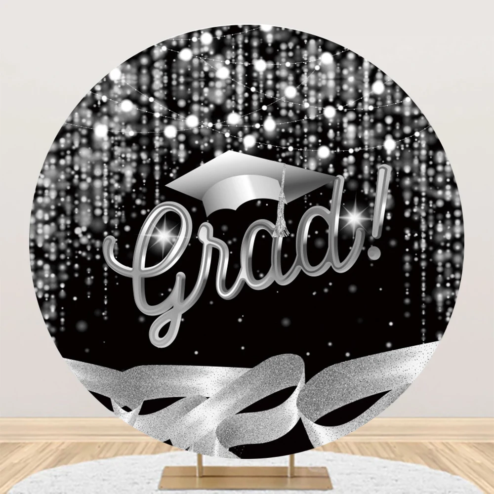 Graduation Round Backdrop Class of 2024 Congrats Grad Prom Party Black ...