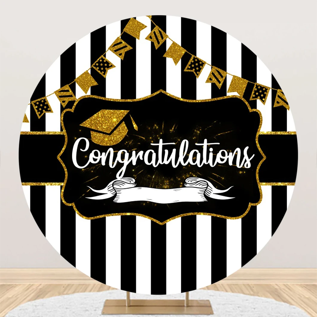 Graduation Round Backdrop Class of 2024 Congrats Grad Prom Party Black ...