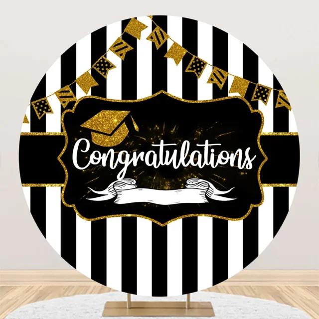 Graduation Round Backdrop Class of 2024 Congrats Grad Prom Party Black ...