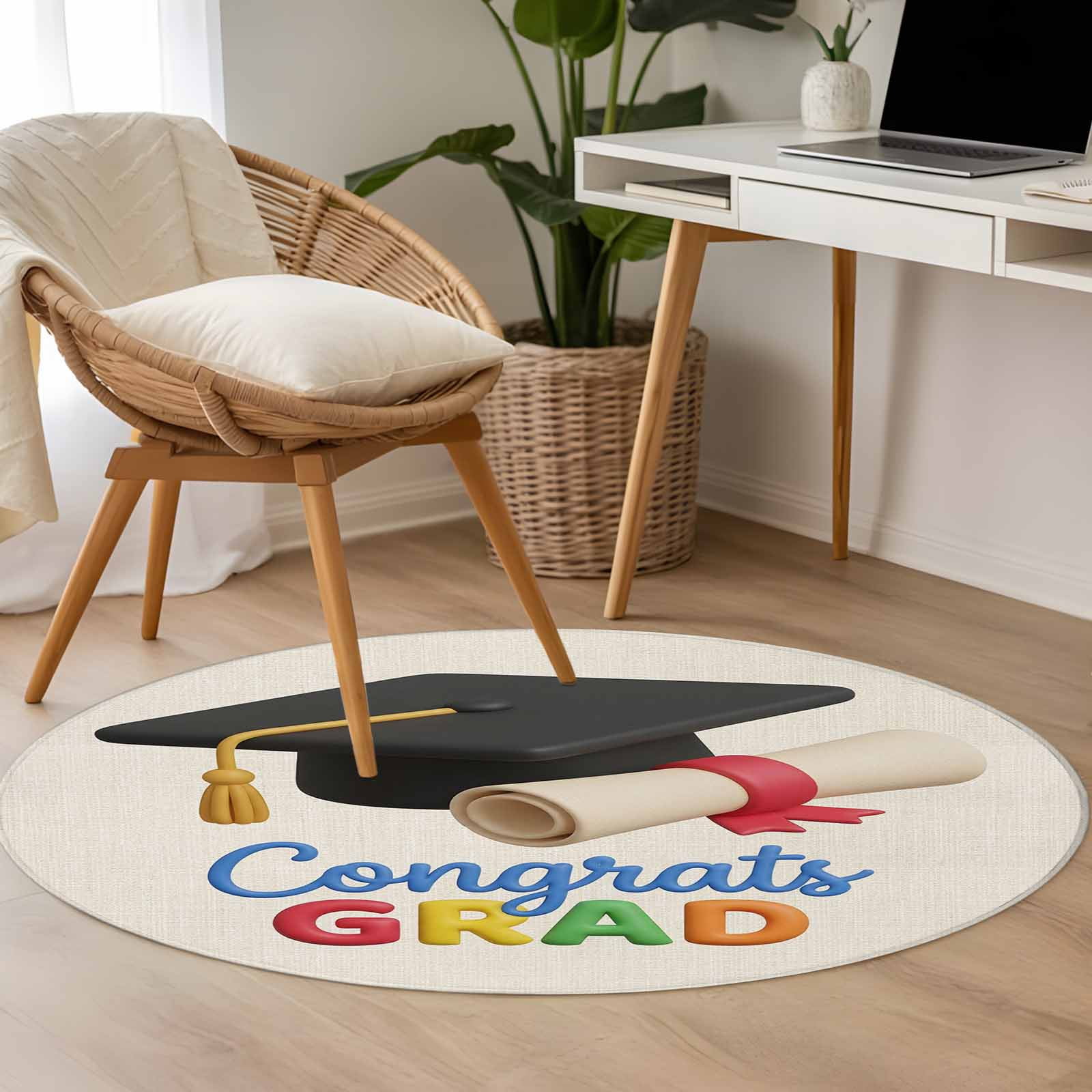 Graduation Season 3.3ft Round Rug for Bedroom Reading Corner, Bachelor ...