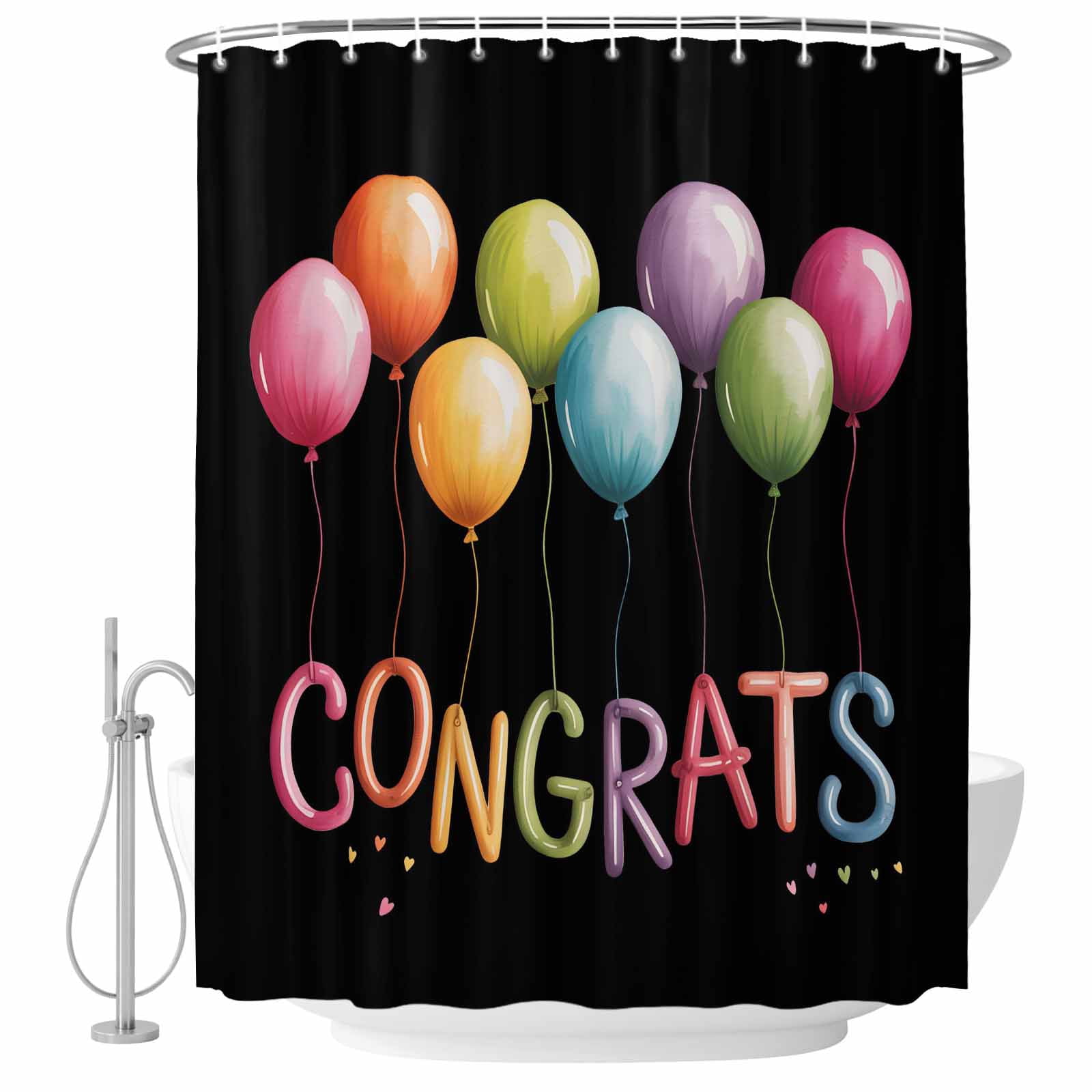 Graduation Season Bathroom Shower Curtains with Hooks, Colorful Balloon ...