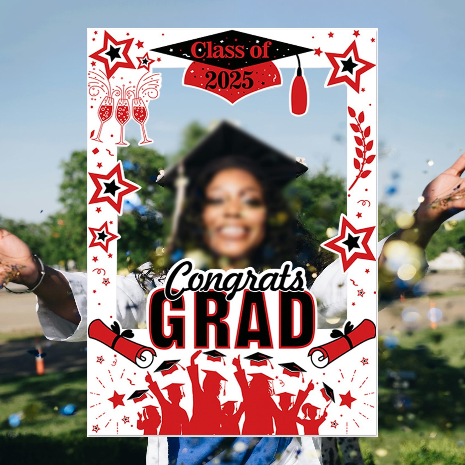 Graduation Season Themed Party Photo Booth Selfie Frame, Black and Gold Graduation Photo Booth ...