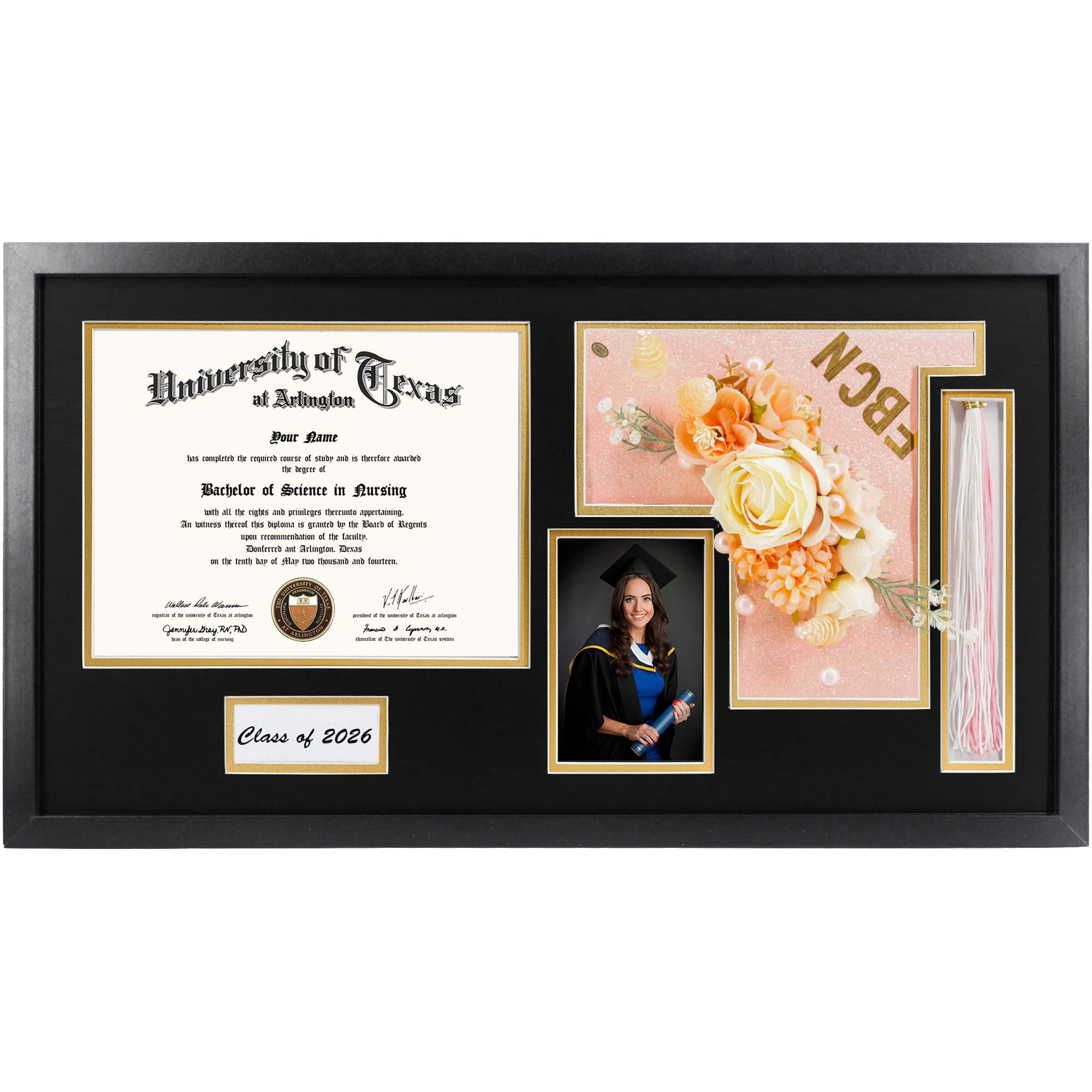 Graduation Shadow Box Frame Wood Display Case for Diploma & Photo with ...
