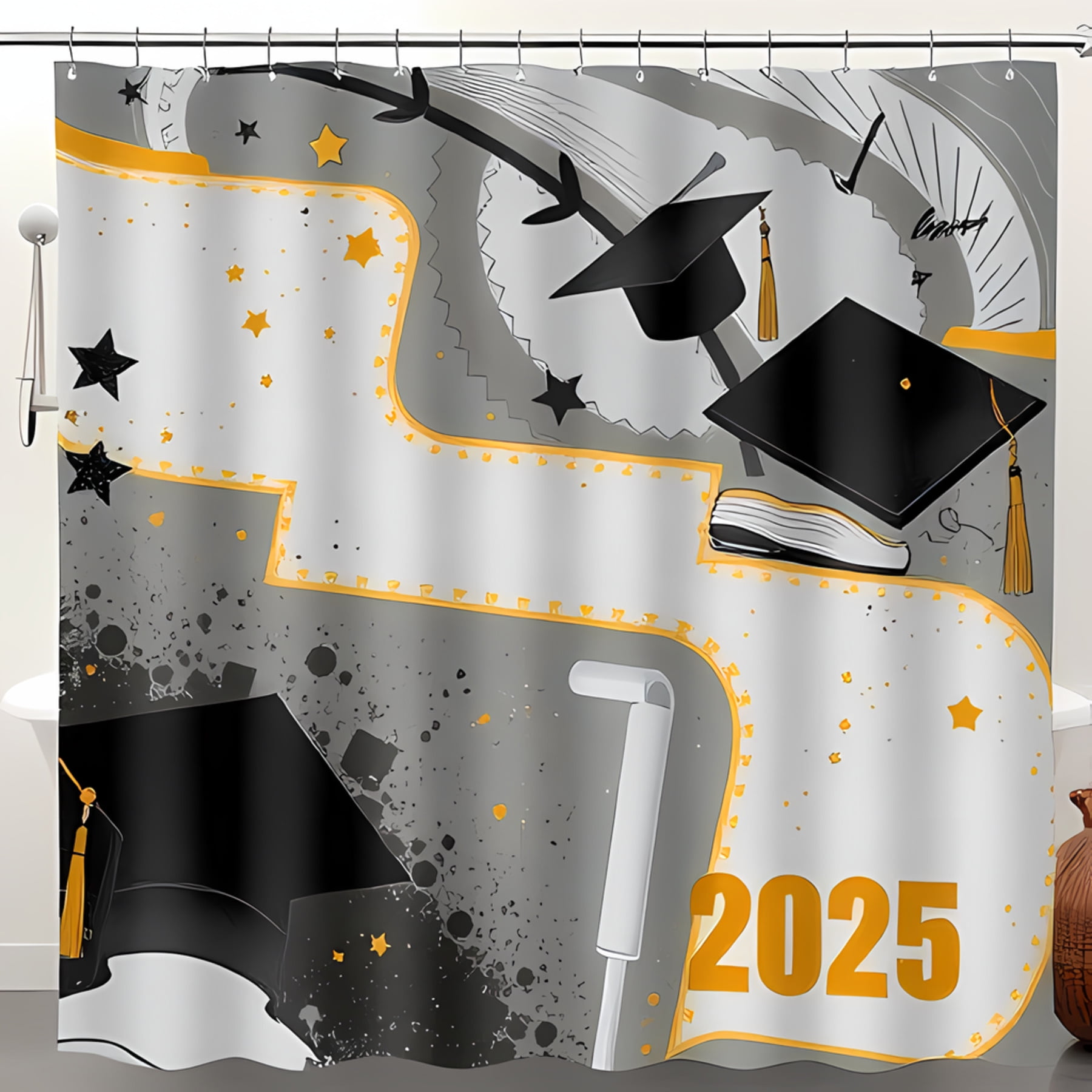 Graduation Shower Curtain 2025 - Festive Design with Graduation Tassel ...