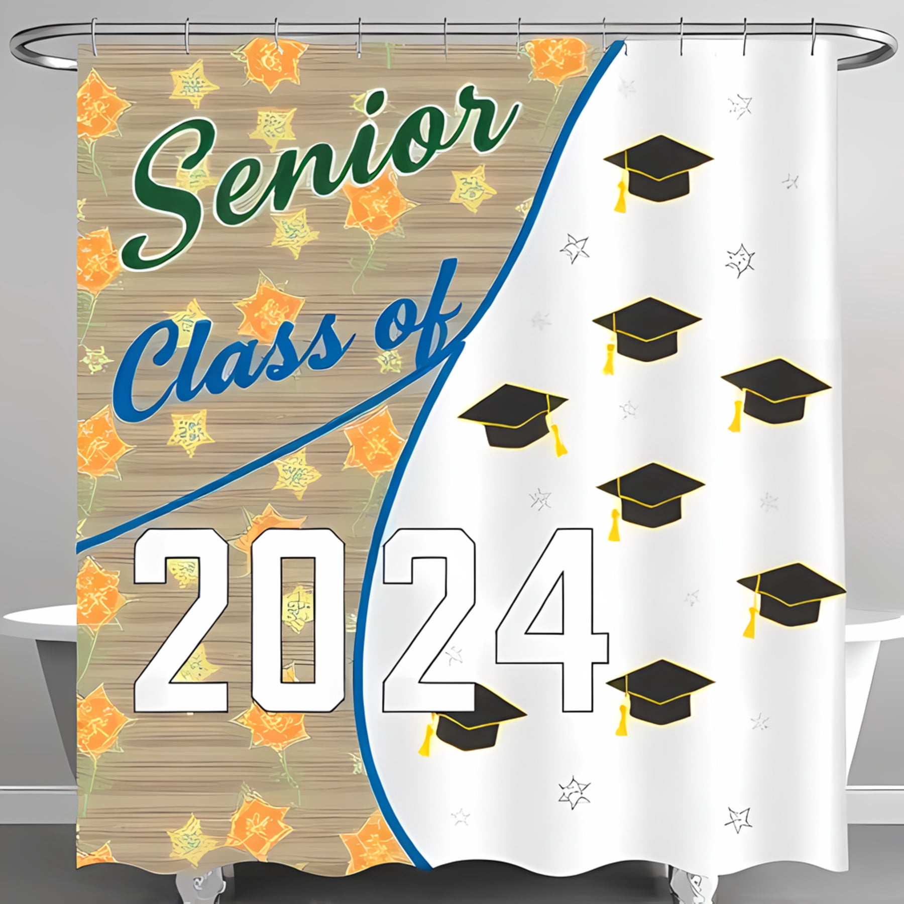 Graduation Shower Curtain for Class of 2024 - Wood-Grain Background ...