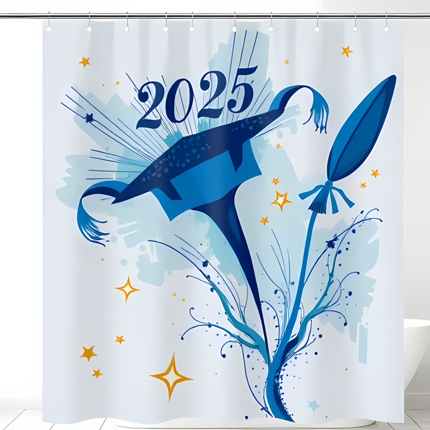 Graduation Shower Curtain with Stars and Floral Patterns - Celebrate ...