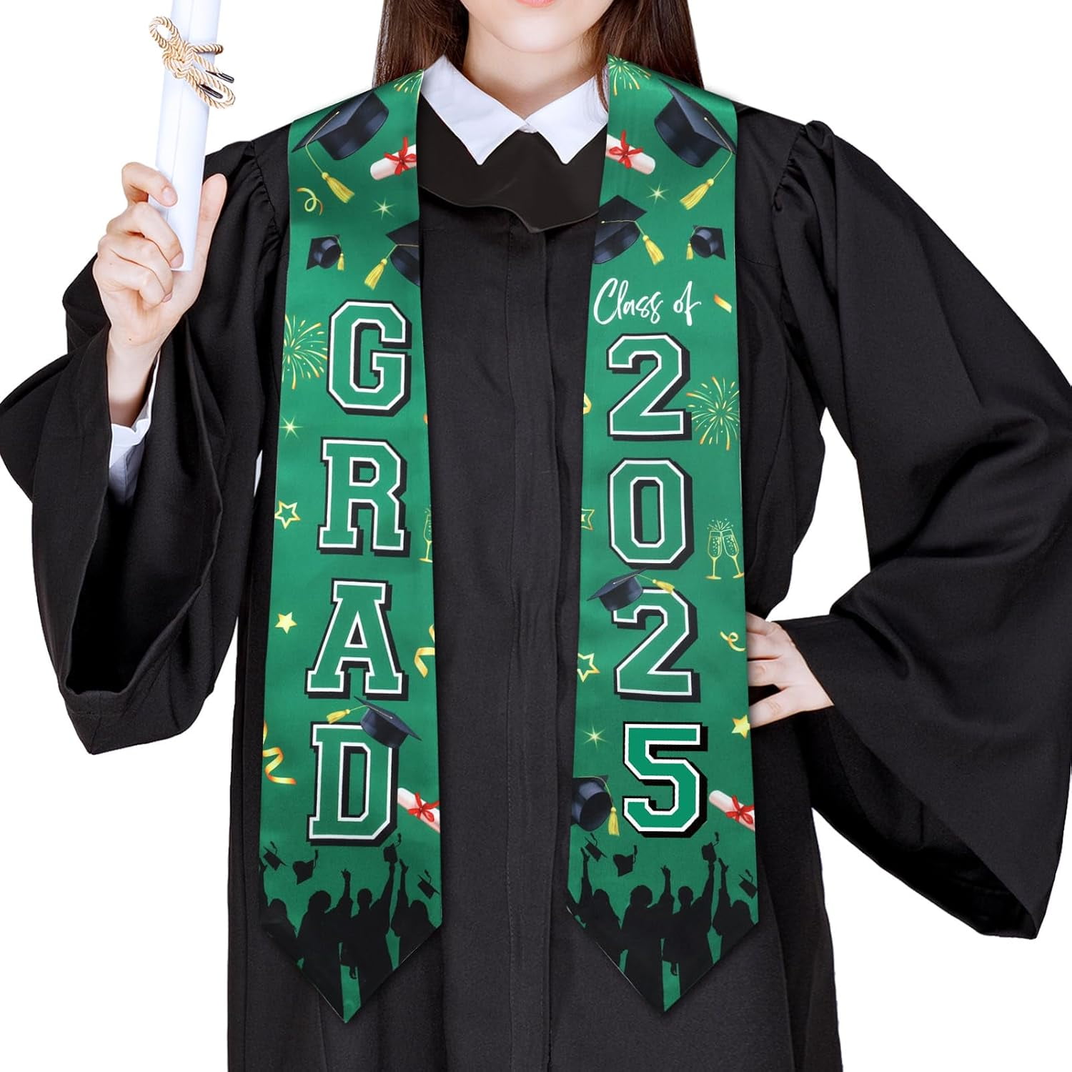 Graduation Stole Class Of 2025, Green Unisex Graduation Stole Sash ...