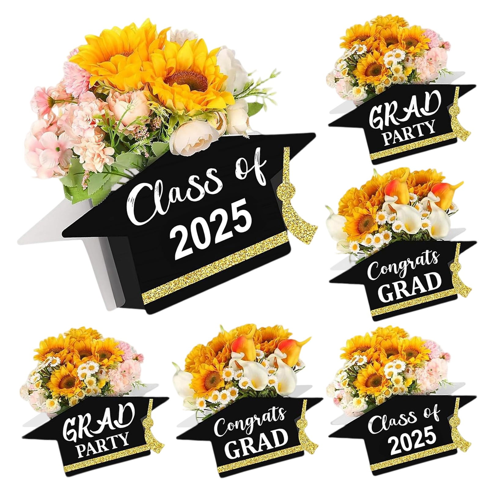 Graduation Table Centerpiece Set of 6, Cap & Flower Box Decor for Party ...