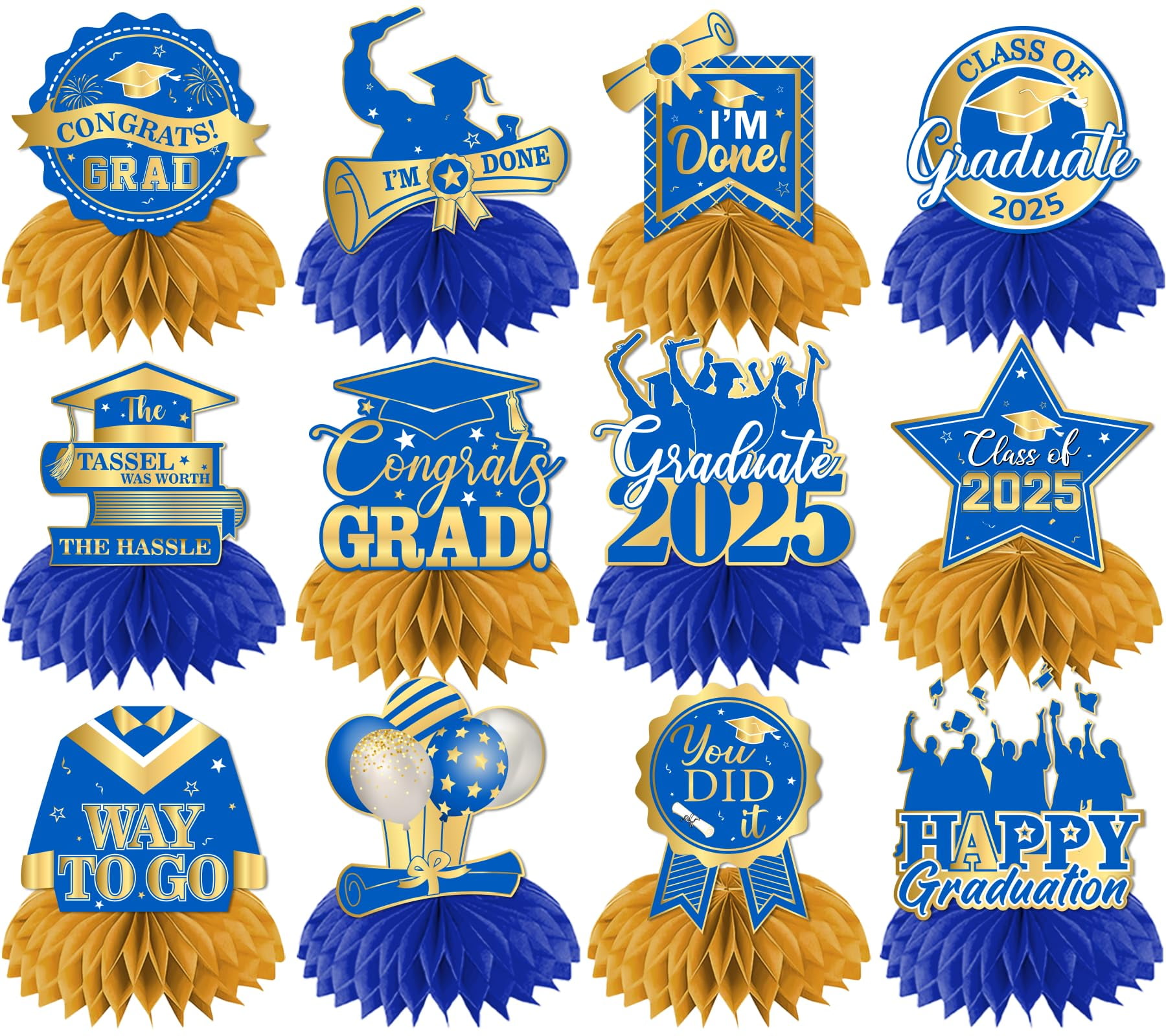 Graduation Table Decorations,12pcs Blue and Gold Graduation Decorations ...