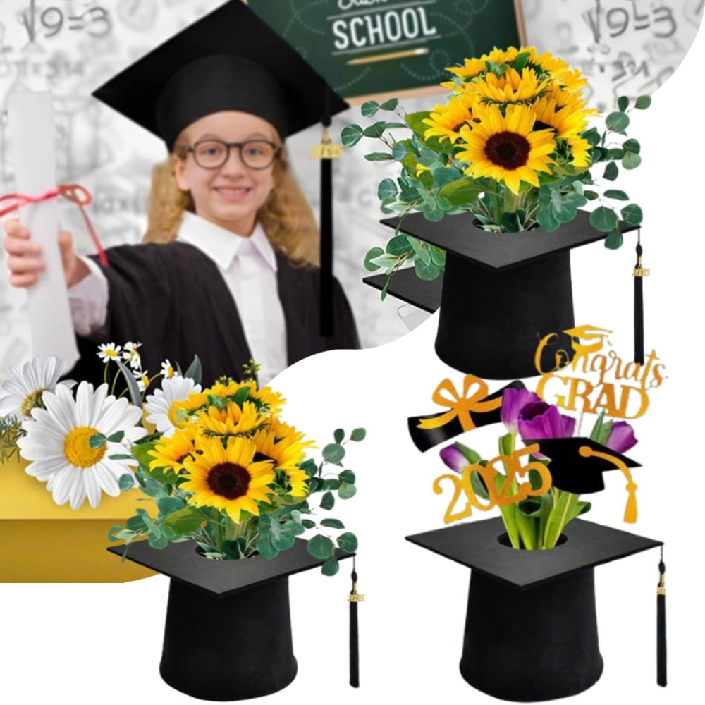 Graduation Table Decorations, 3 Pack Graduation Cap Flower Gift Box ...