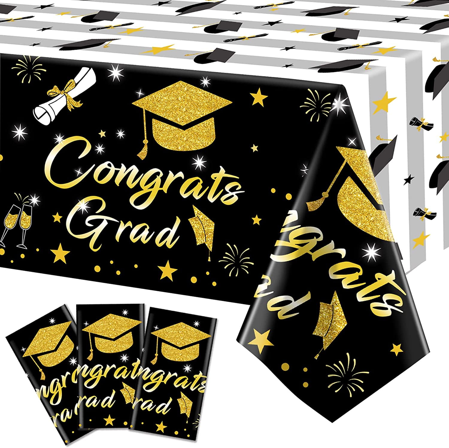 Graduation Tablecloth Party Decorations 2025, 3 Pack Black and Gold 54 ...