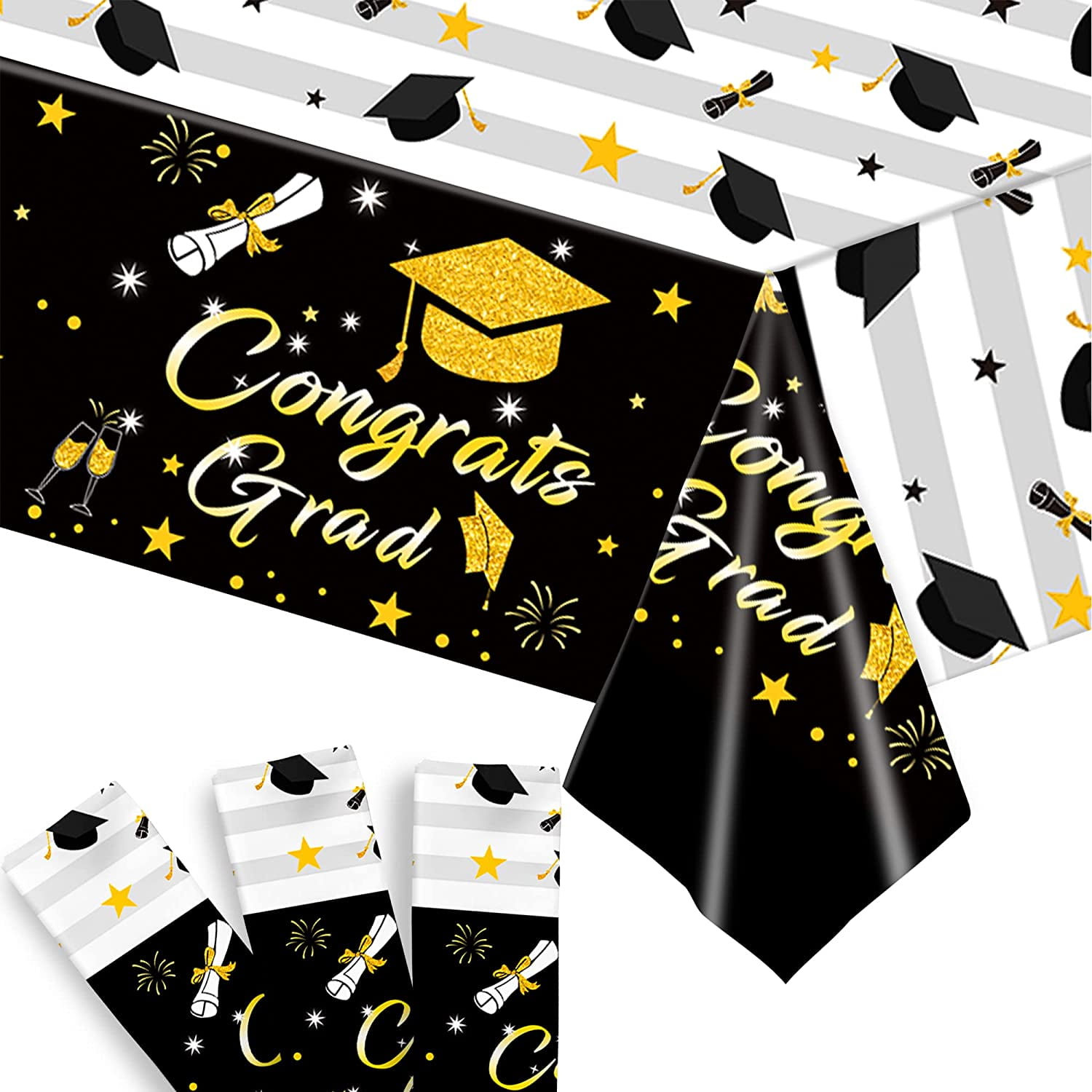 "Graduation Party Tablecloths, Congrats Grad Theme, 3 Pack, Disposable ...