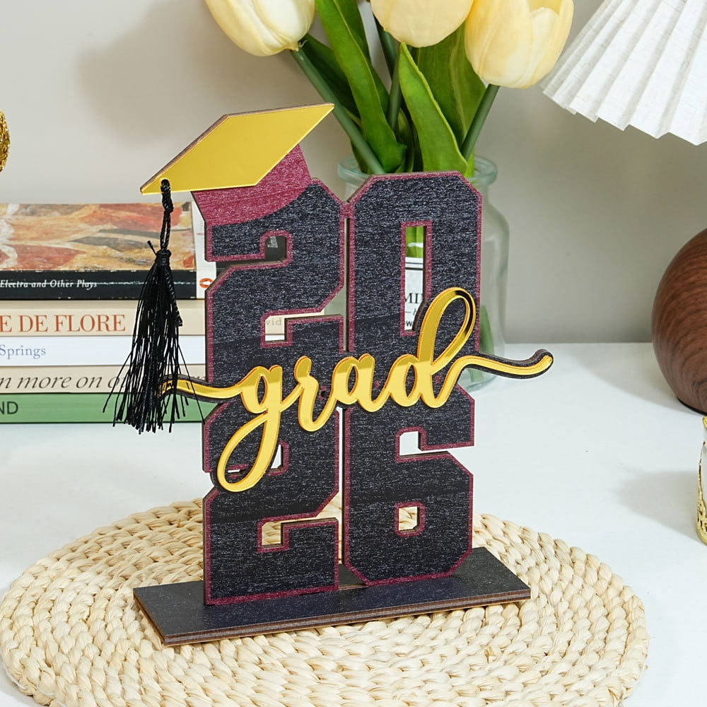 Graduation Tabletop Ornament 2026 | Natural Wood Decor Stand ...