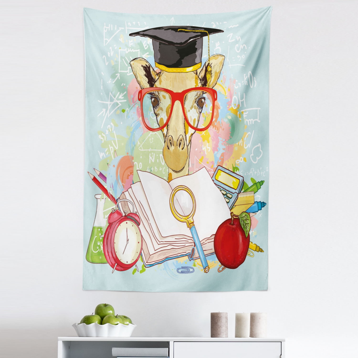 Graduation Tapestry, Hipster Giraffe Animal Glasses and Cap Geek ...