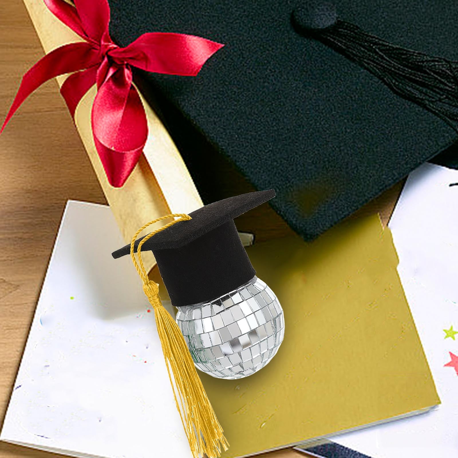 Graduation Tassel Mirror Ball, Party Decoration, Reflective Glass Sphere, 12-inch Diameter, for ...