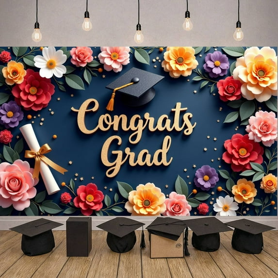 Graduation Theme Graduation Banner Flower Decor Grad Party Display Gold ...