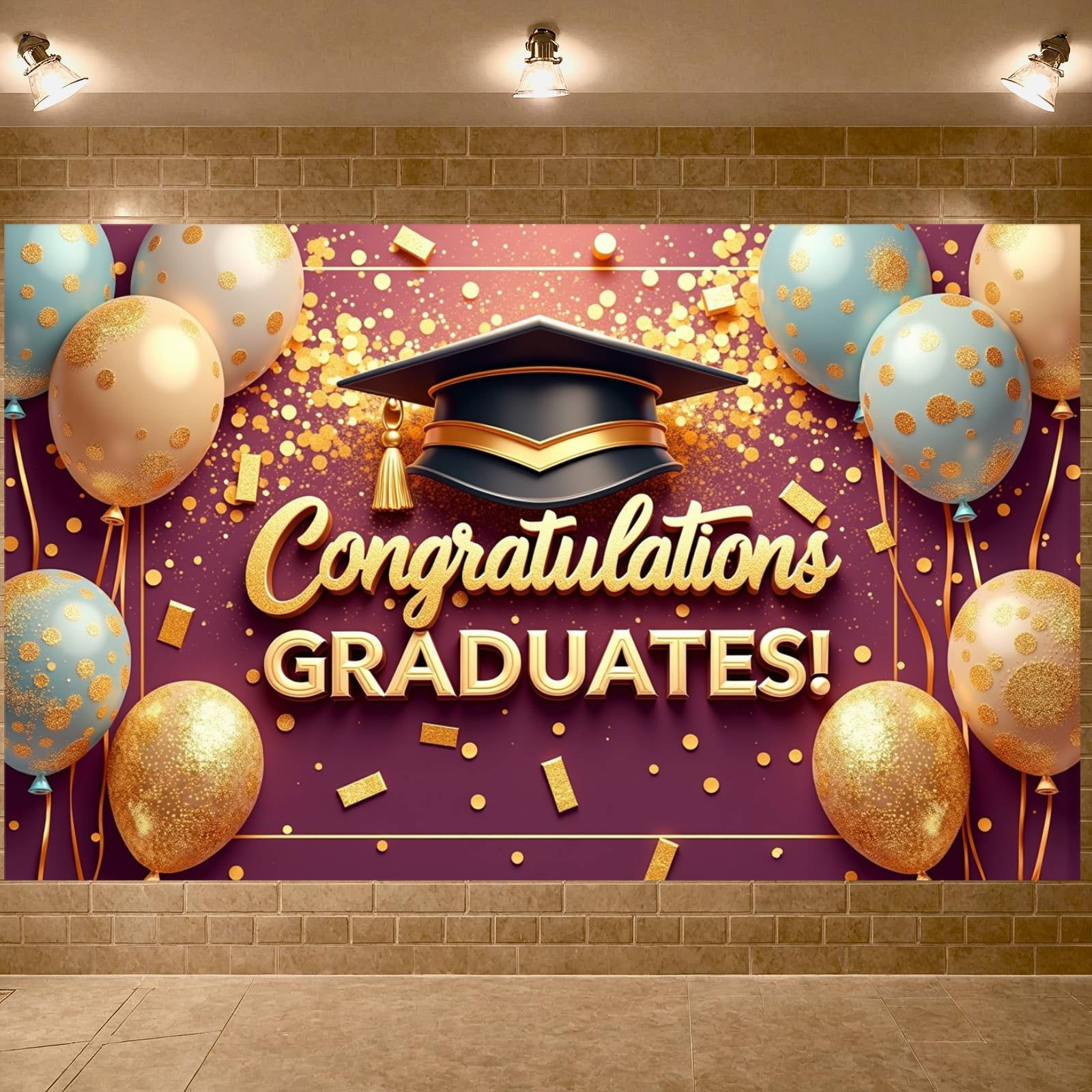 Graduation Theme Graduation Banner Gold Glitter Graduate Backdrop ...