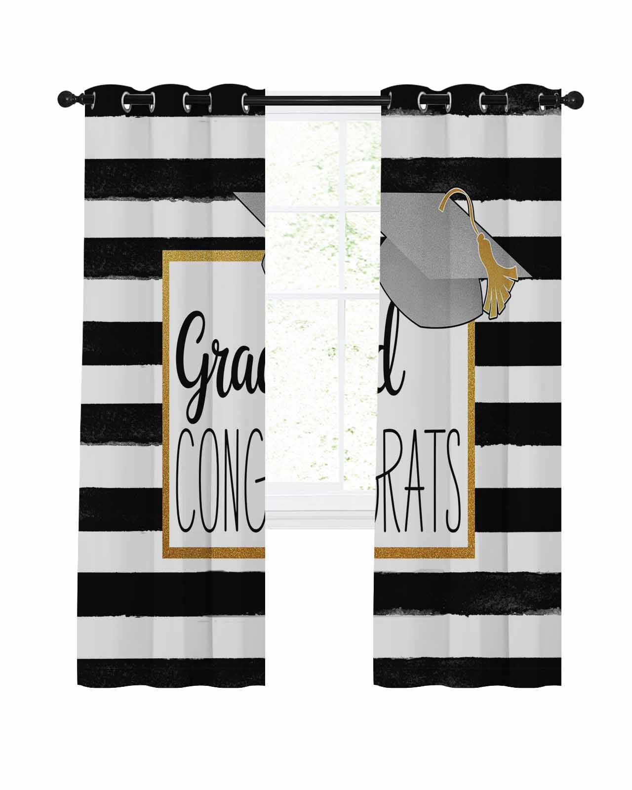Graduation Top Hat Blackout Curtains 63 Inch Length White Black Striped ...